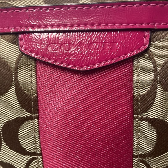 Coach | Bags | Coach Signature Merlot Stripe Tote Bag Small Pen Mark As ...